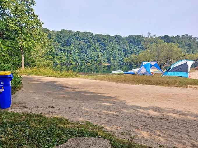 Camping right on the water's edge means your morning coffee comes with a view most hotels charge extra for.