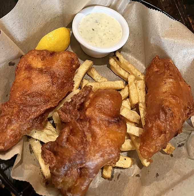 Golden, crispy, perfect: fish and chips that would make any British grandmother grudgingly nod in approval.