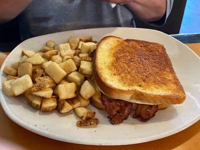 Sometimes the best mornings start with perfectly grilled bread, crispy bacon, and those beautifully seasoned breakfast potatoes.