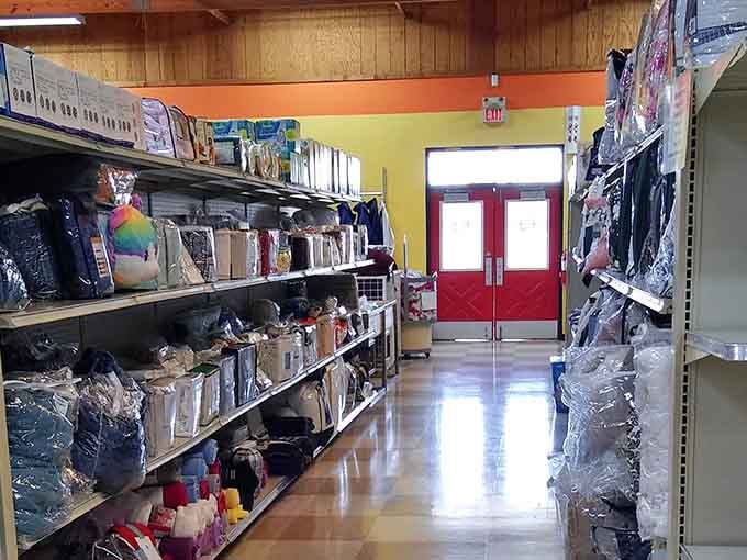 That bright exit door beckons you forward, though you'll probably turn around for one more aisle first.