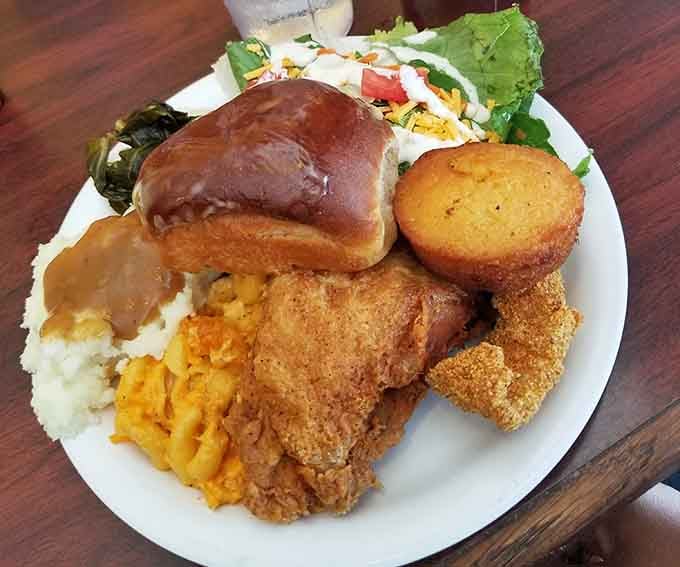 That golden fried chicken and yeast roll combo is the kind of duo that deserves its own sitcom.