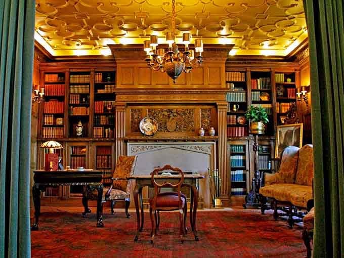 Floor-to-ceiling bookshelves and ornate woodwork prove that people once took their reading rooms very, very seriously.