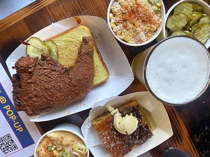 This spread looks like Sunday dinner decided to get interesting, with creamy sides balancing that Nashville heat beautifully.