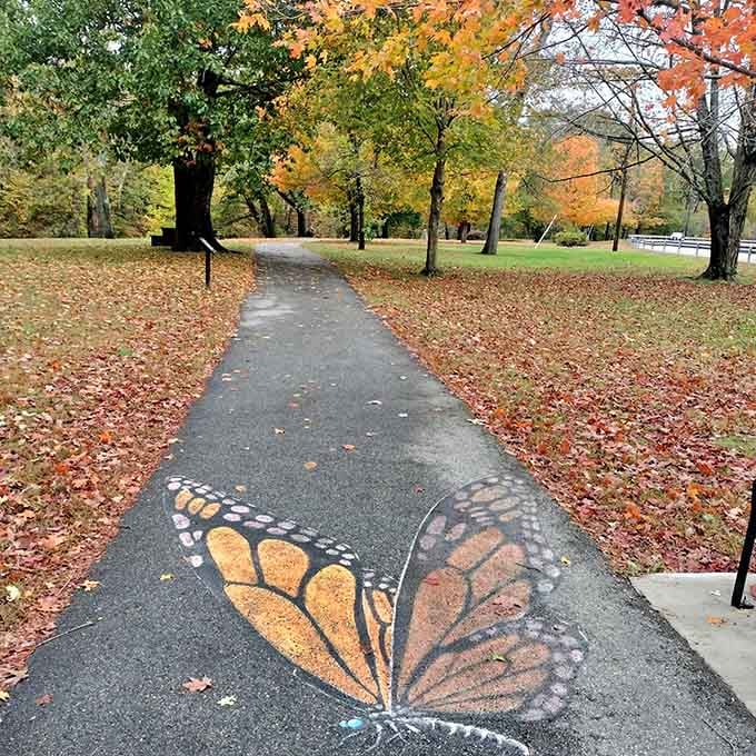 Someone turned the trail into an art gallery, and honestly, this butterfly beats most museum installations.