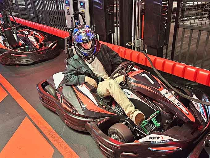 Strapped in and ready to roll, this is the moment when confidence meets reality at about 45 miles per hour.