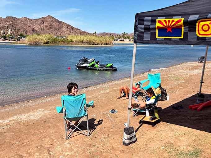 Beach chairs and jet skis prove that paradise doesn't require a passport, just a tank of gas.
