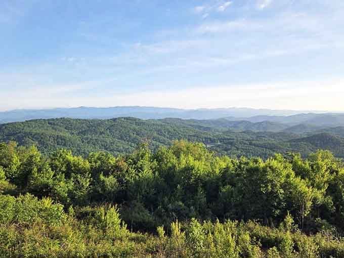 Layer upon layer of Blue Ridge Mountains stretch toward the horizon like nature's own infinity mirror.
