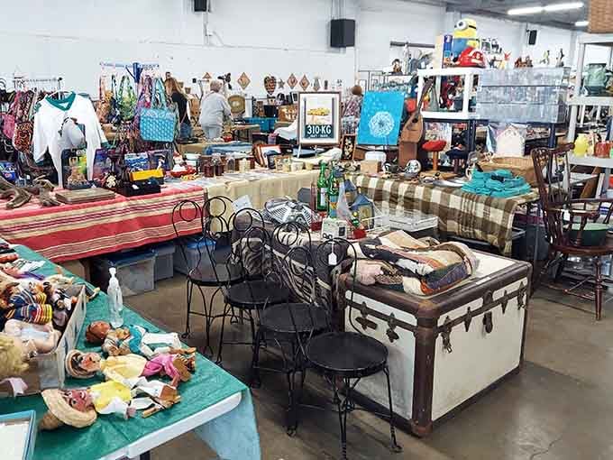 Turquoise accents pop against wooden furniture like a Doris Day movie set, charming and utterly irresistible to browse.