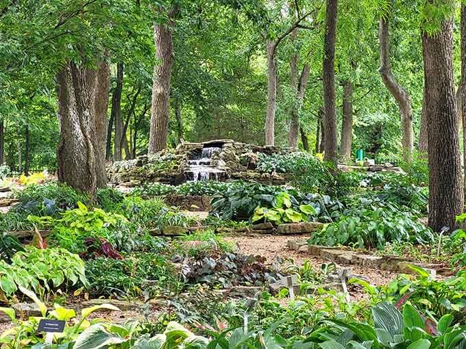 Nathanael Greene Park's lush gardens and cascading waterfall make you forget you're still inside city limits.