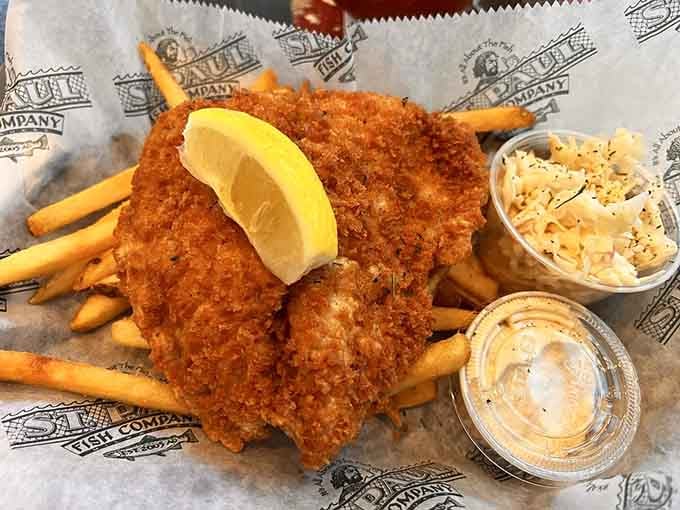 Golden-fried grouper with crispy fries delivers that perfect crunch we all crave from a proper fish fry.