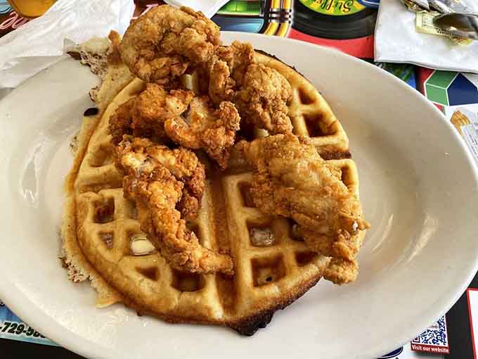 Chicken and waffles done right, where crispy meets fluffy in the most delicious marriage since Lucy met Ricky.
