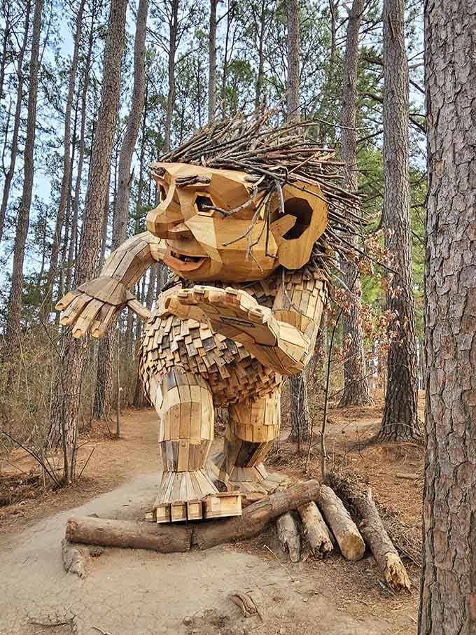 This magnificent wooden troll guards the forest like something from a fairy tale your grandkids will remember forever.