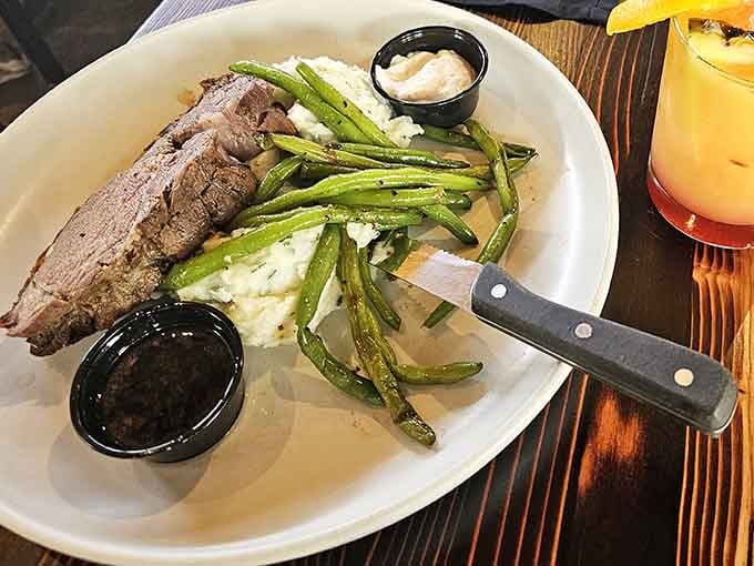 Tender prime rib with roasted asparagus and creamy mashed potatoes makes every day feel like Sunday dinner.