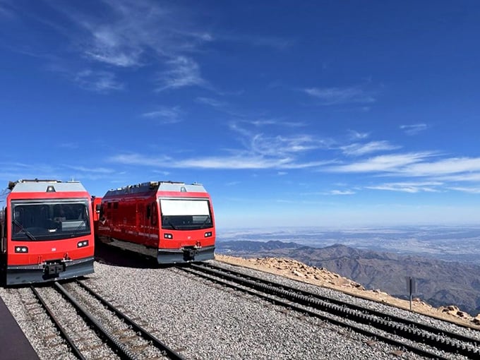 Two trains at the summit means double the fun and half the guilt about skipping the whole hiking thing entirely.