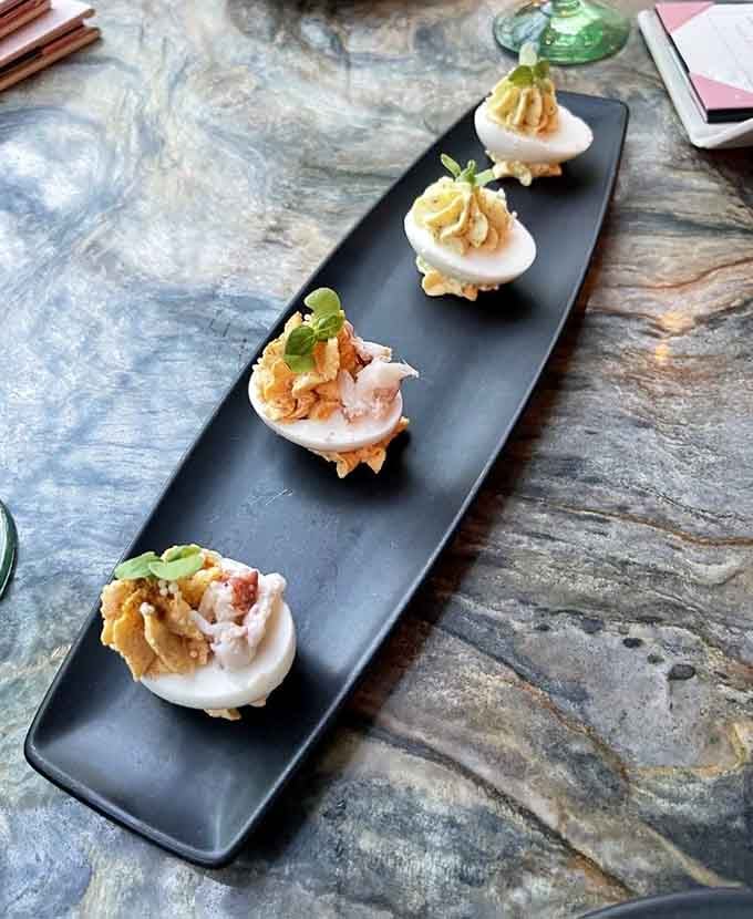 These aren't your grandmother's deviled eggs, though she'd definitely approve of the upgrade and presentation here.