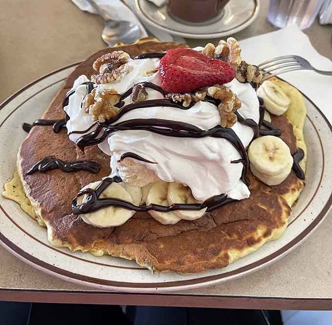 Banana split pancakes prove that dessert for breakfast isn't just acceptable, it's absolutely necessary for happiness.