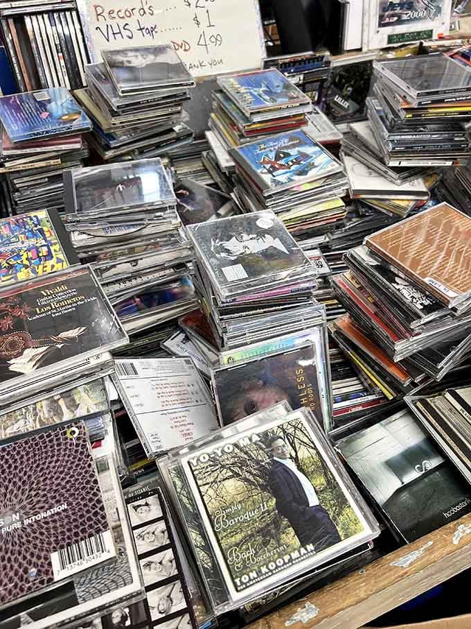 CDs and records stacked high enough to soundtrack your entire life, from disco fever to whatever's happening now.
