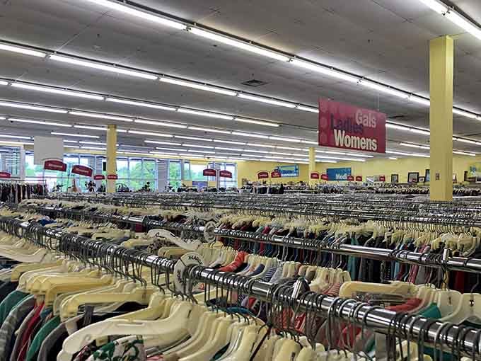 Racks stretching into infinity, proving that women's fashion doesn't require a second mortgage to look fabulous.