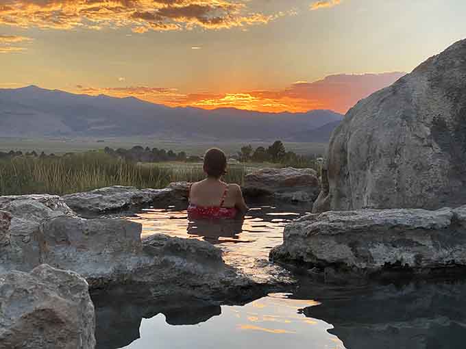 Soaking in warm water while the sky turns gold. Some experiences simply cannot be improved upon.