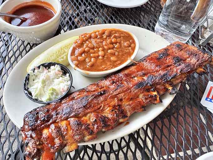 A full rack of baby backs with beans proves that sometimes more is more, and apologies are unnecessary.