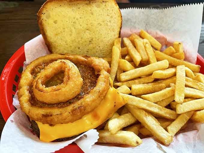 That golden Texas toast is doing the heavy lifting here, holding together a masterpiece of melted cheese perfection.