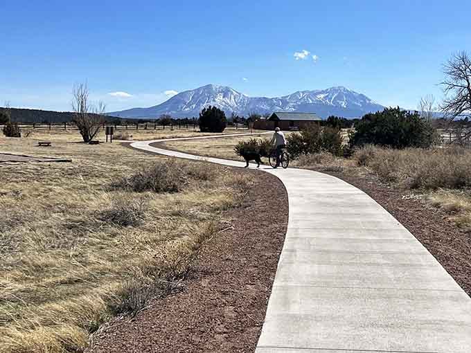 Lathrop State Park's walking paths wind toward mountain views that make treadmills seem utterly pointless now.