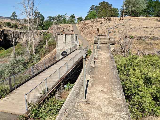 The old hydroelectric infrastructure stands as a testament to when this remote canyon buzzed with ambitious energy.