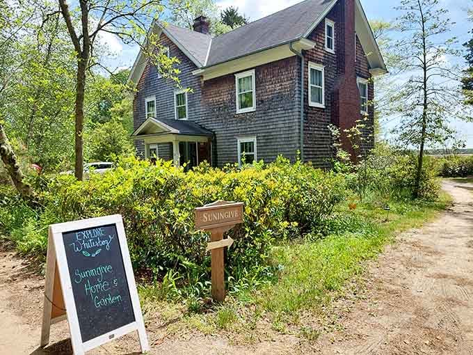 Historic homes nestled among spring greenery show how farming families once lived in this remarkable landscape.