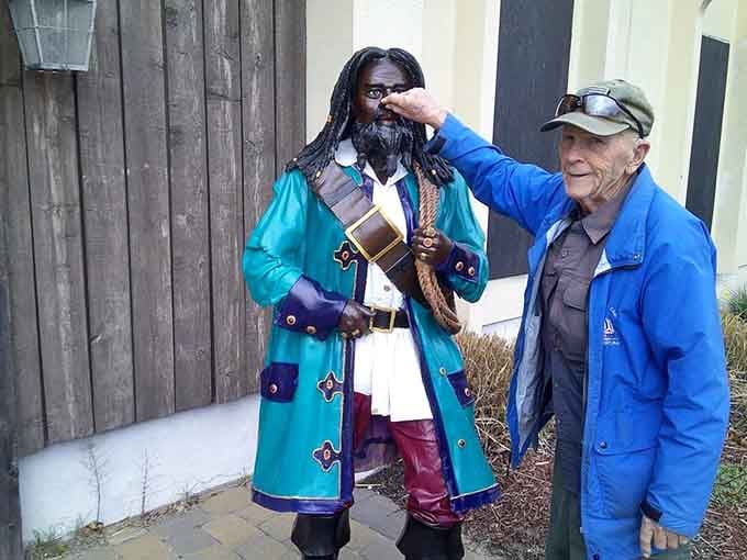 Even the statue outside is ready to share tales of adventure on the high seas with visitors.