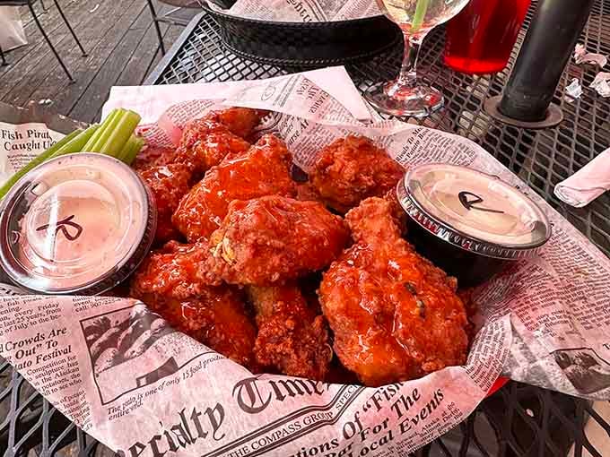 These wings arrive glistening and saucy, ready to make your taste buds sing and your napkin supply disappear fast.