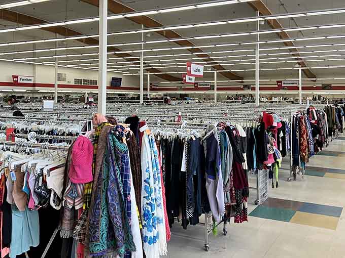 Rows of clothing stretch endlessly, proving that style doesn't require spending your entire paycheck on one outfit.