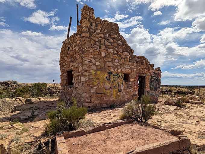 Stone ruins stand silent against endless sky, marking a place where history speaks louder than words ever could.