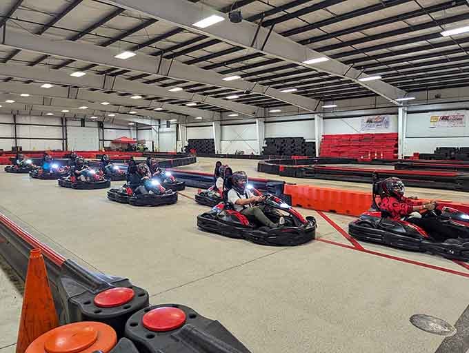 Multiple karts lined up perfectly, waiting for their next adventure like taxis at a busy airport terminal.