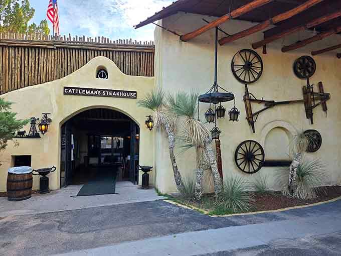 The stucco walls and wagon wheels transport you to another era before your first bite arrives.