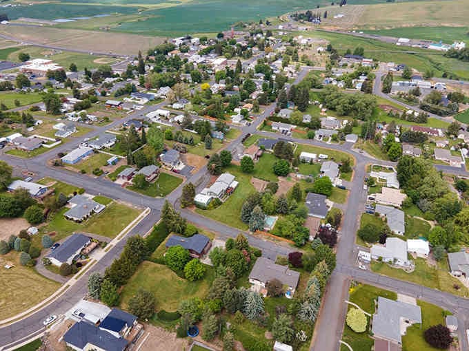 From above, this peaceful town looks like a patchwork quilt stitched together with tree-lined streets and neighborly charm.