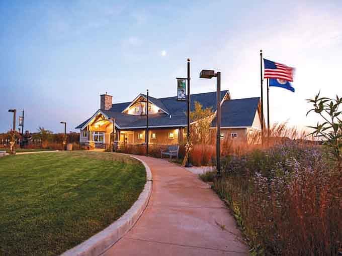 Golden hour lighting transforms this welcome center into something Norman Rockwell would've loved to paint on canvas.