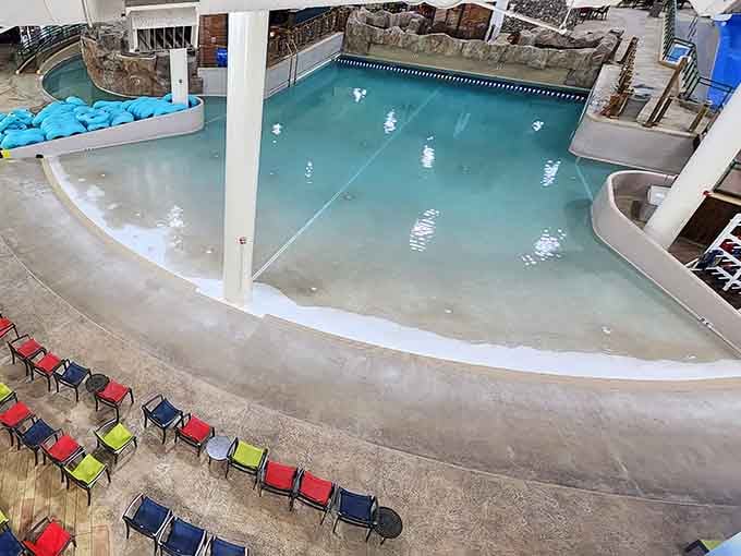 Yellow inner tubes bobbing lazily beneath those dramatic dark blue spiral slides at Great Wolf Lodge is the definition of cheerful chaos.