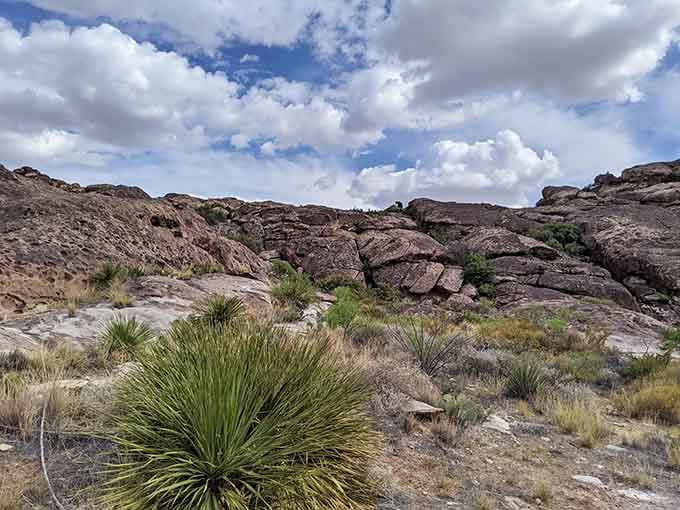 Desert boulders stacked like a giant's playground, where rock climbers find their version of paradise.