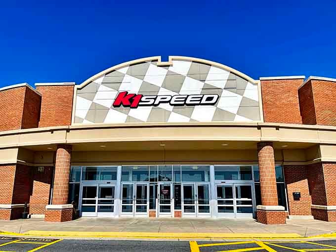 The checkered flag facade welcomes you like the starting line of your own personal Grand Prix adventure.