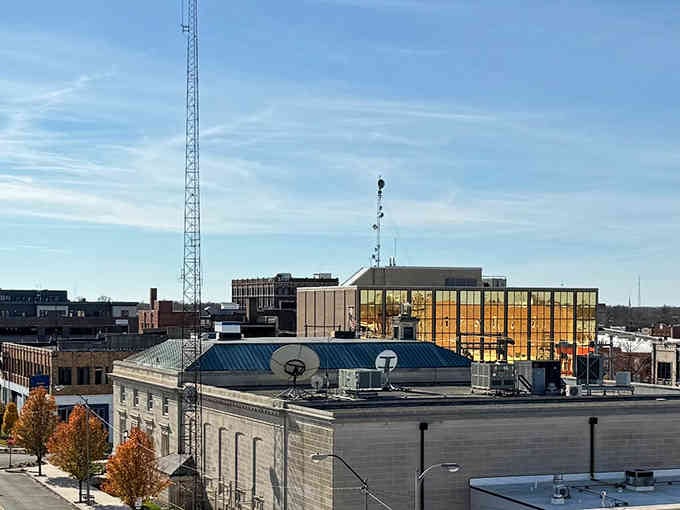 Kokomo's downtown rooftops tell stories of industrial heritage meeting modern renewal under those endless Midwest skies beautifully.