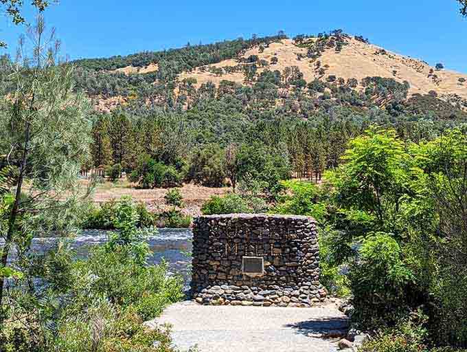 A simple stone monument marks the spot where one gold discovery changed California's destiny forever in 1848.