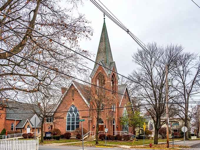 Gothic brick architecture reaches skyward, reminding us when communities built churches to last for generations and inspire awe.