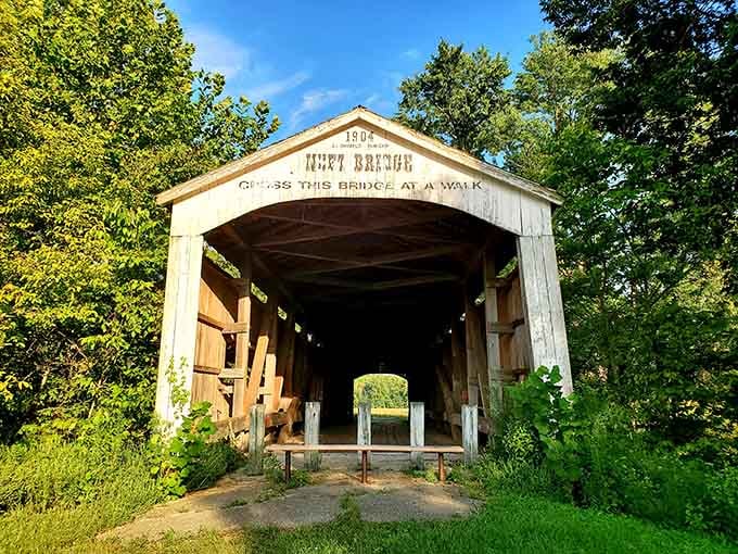 Exposed wooden beams inside reveal the craftsmanship that's kept this structure standing strong through countless seasons.