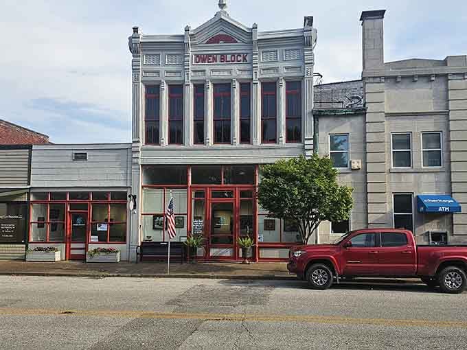 The Owen Block building's ornate facade proves small towns can have big architectural personality and style.