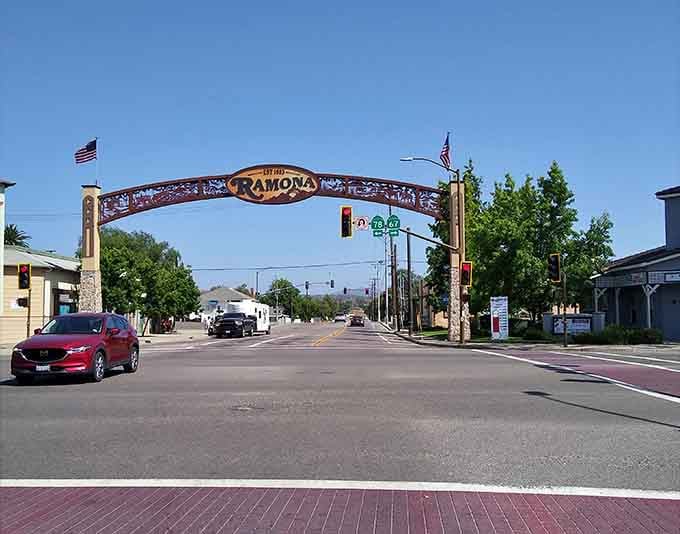 That welcome arch over Ramona's main street says "slow down, friend" better than any speed limit sign ever could.
