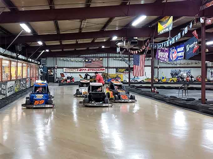 Modified racing karts bring that authentic speedway feeling minus the mud, the noise, and your spouse's disapproving glare afterward.