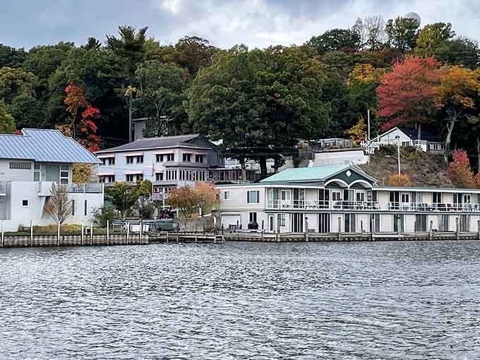 Waterfront homes nestle into hillsides painted with fall colors that would make any artist weep with joy.