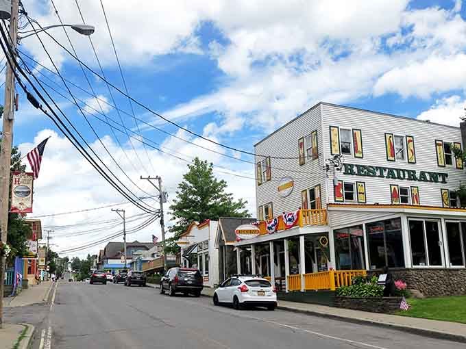 Tannersville's Main Street welcomes visitors with colorful buildings, mountain views, and that classic Catskills charm that never gets old.