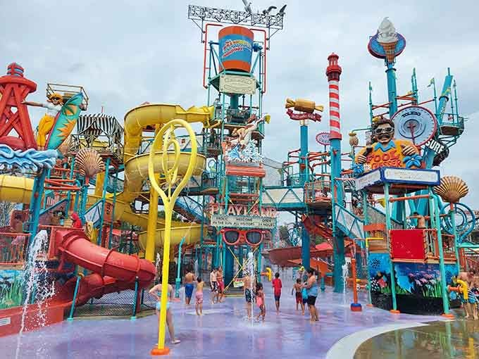 This nautical wonderland towers against blue skies, packed with more slides than a kid's wildest dreams.