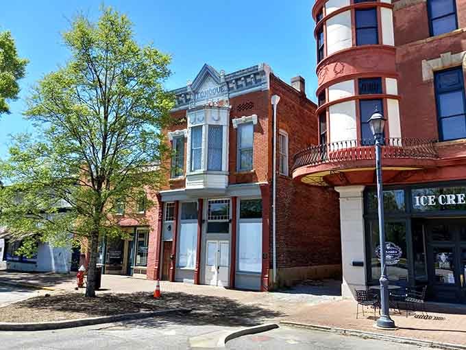 Brick buildings with character that modern construction just can't replicate, no matter how hard it tries, honestly.
